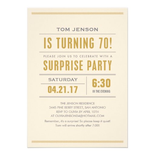 Big Type 70th Birthday Surprise Party Invitations Zazzle