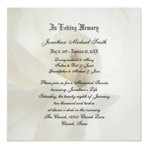 Memorial Service Invitation Announcement 5 25 Square Invitation Card 
