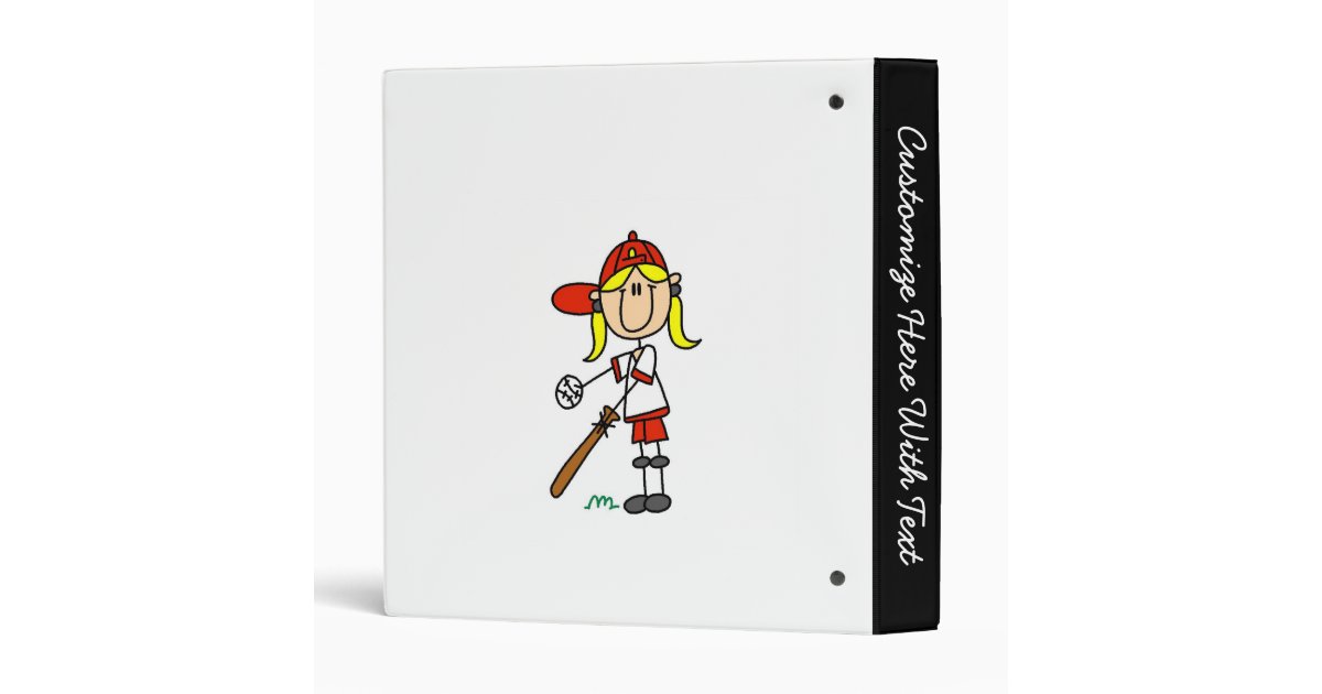Up At Bat Girl Stick Figure Baseball Ts Binders Zazzle