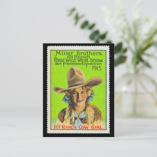 101 Ranch Cowgirl Poster Stamp #2, Panama Pacific Postcard | Zazzle