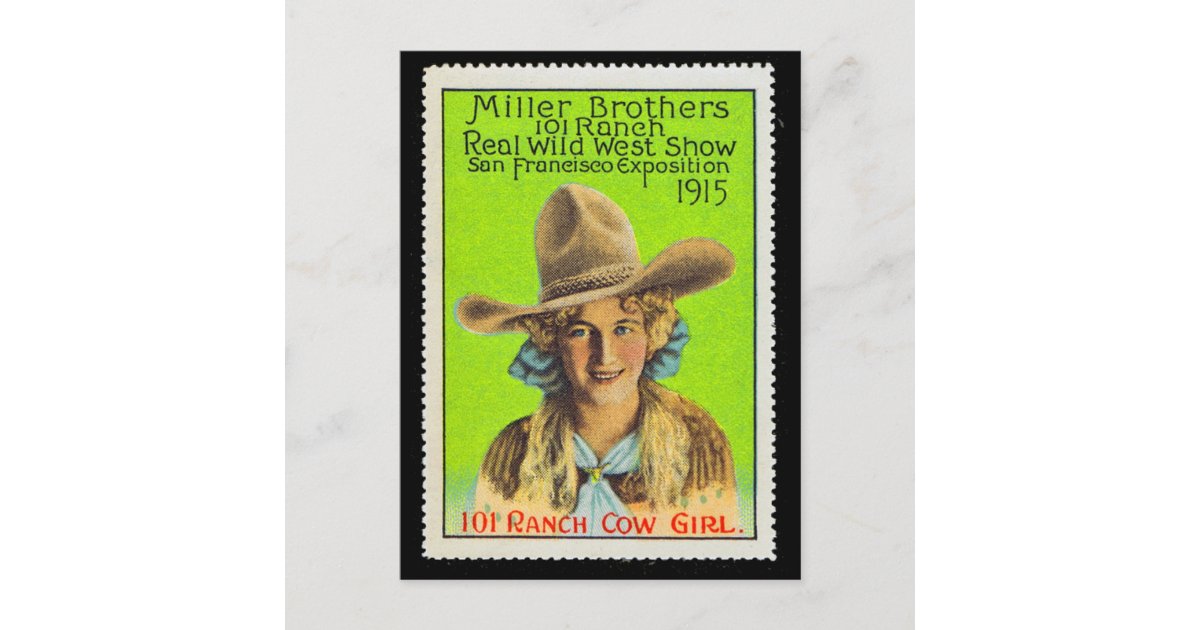 101 Ranch Cowgirl Poster Stamp #2, Panama Pacific Postcard | Zazzle
