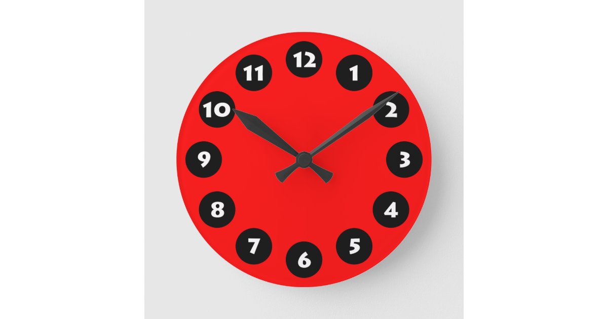 12 Spots - Black, White and Red Round Clock | Zazzle