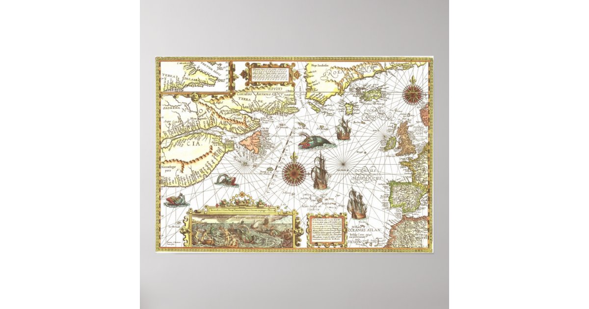 1592 Map of the Atlantic Poster | Zazzle