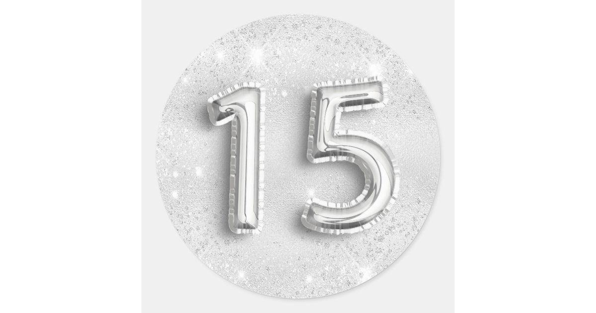 15th birthday silver glitter dust number 15 classic round sticker | Zazzle