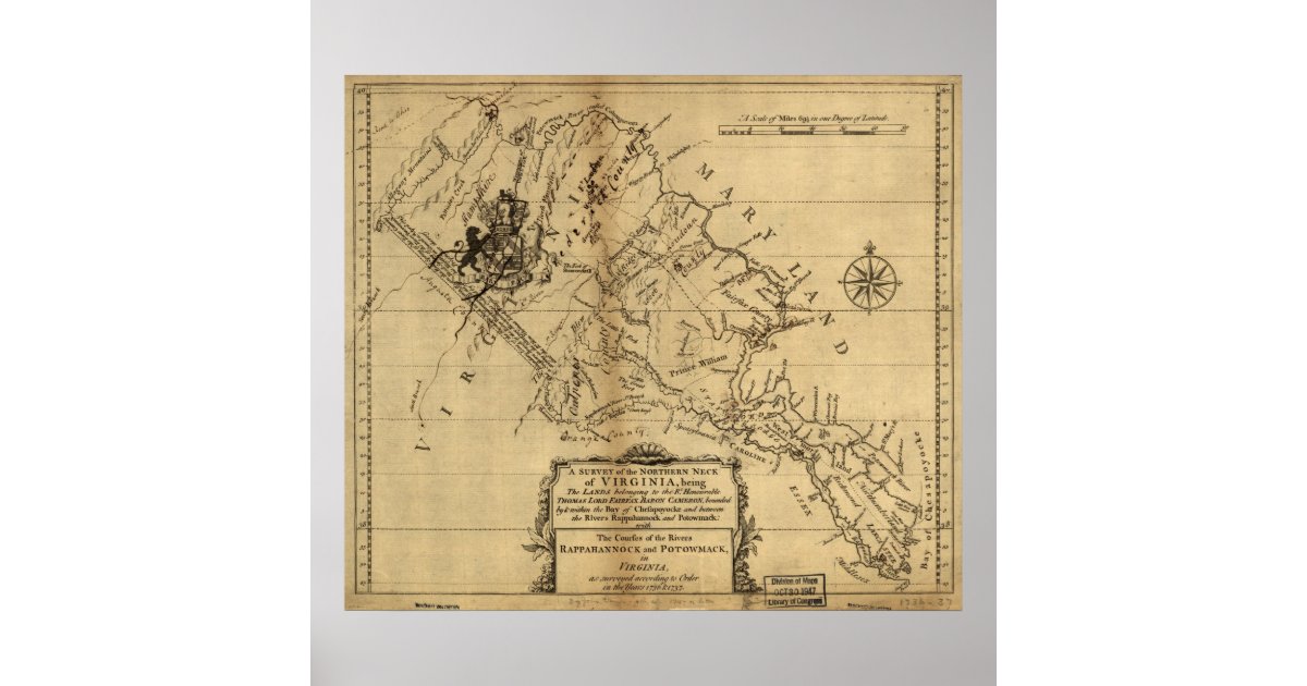 1747 Map of the Northern Neck of Virginia Poster | Zazzle