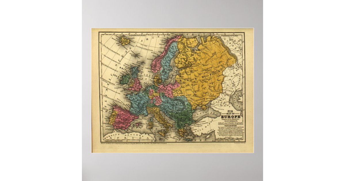 1839 Map of Europe Poster | Zazzle