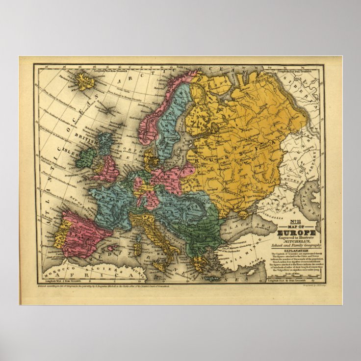 1839 Map of Europe Poster | Zazzle