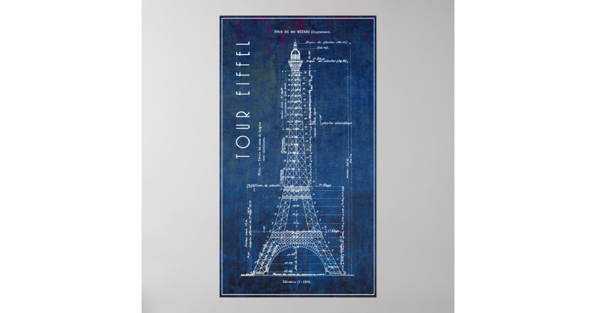 1886 Eiffel Tower Engineering Blueprint Poster | Zazzle