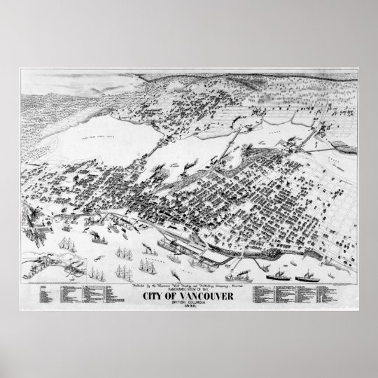1898 Vancouver, B.C. Bird's Eye View Panoramic Map Poster | Zazzle.ca