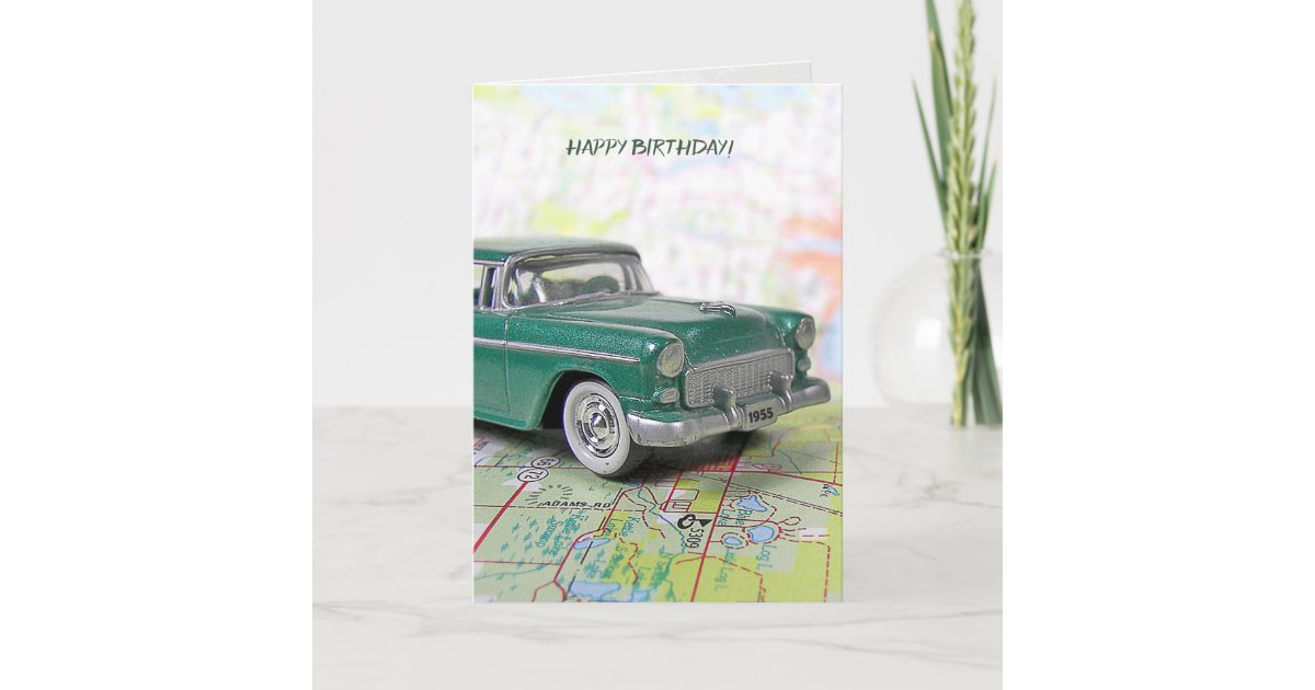 1955 Car On a Road Map for BIrthday Card | Zazzle