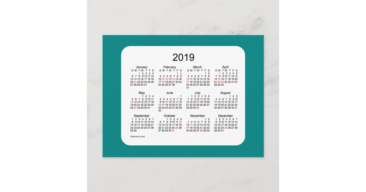 2019 Holiday Calendar by Janz Teal Postcard | Zazzle