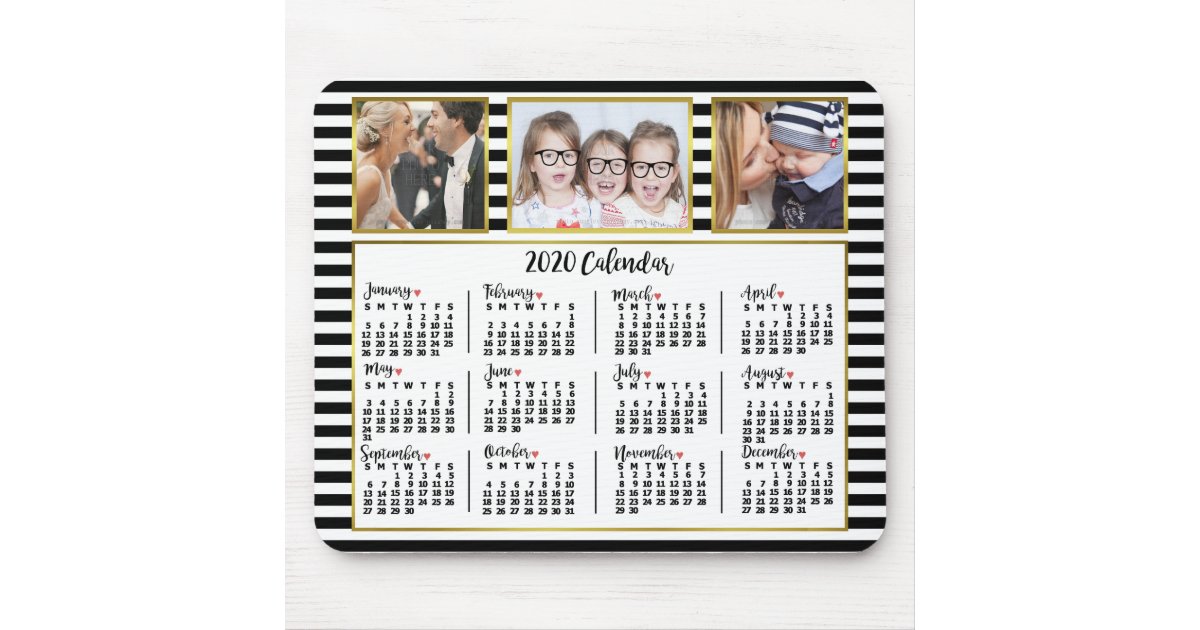 2020 Calendar Preppy Stripes Custom Photo Collage Mouse Pad | Zazzle
