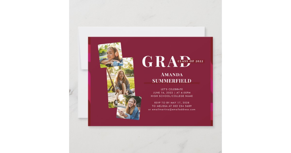 2022 Burgundy Graduation Party Photos Grad Invitation | Zazzle