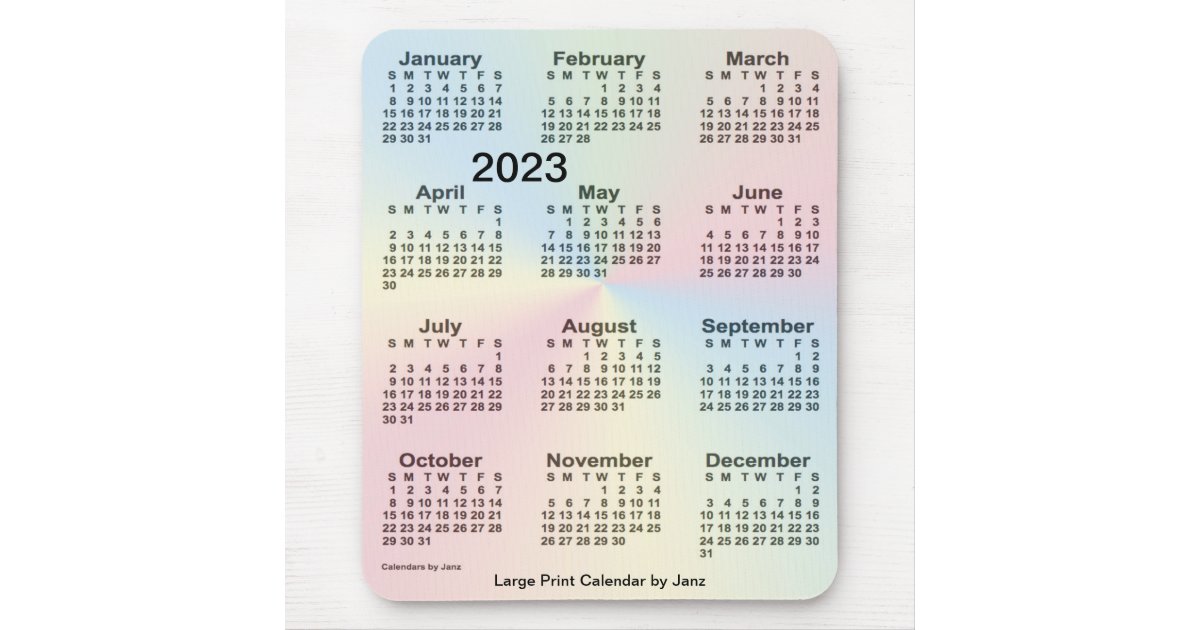2023 Rainbow Cloud Large Print Calendar by Janz Mouse Pad | Zazzle