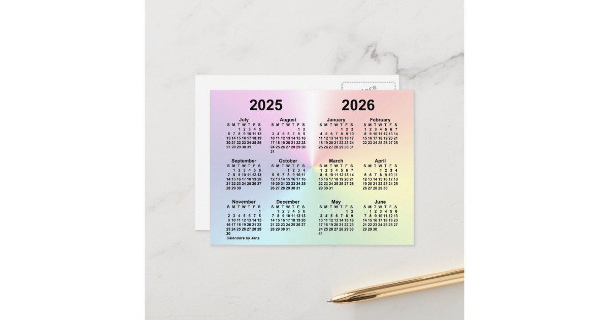 2025-2026 Rainbow Cloud Calendar by Janz Postcard | Zazzle