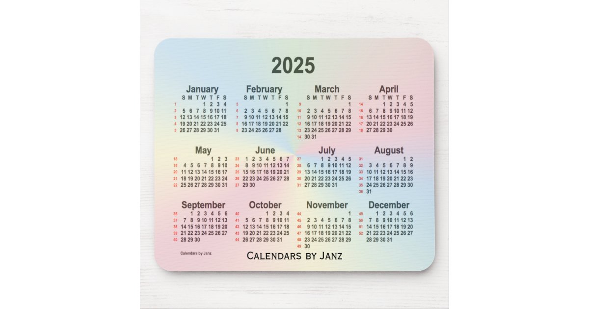 2025 Rainbow Cloud 52 Weeks Calendar by Janz Mouse Pad | Zazzle