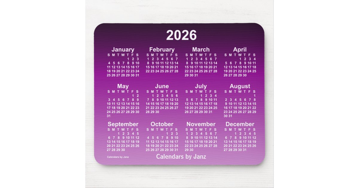 2026 Faded Purple Neon Calendar by Janz Mouse Pad | Zazzle
