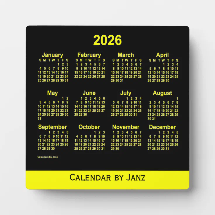 2026 Neon Yellow Desk Calendar by Janz Plaque | Zazzle