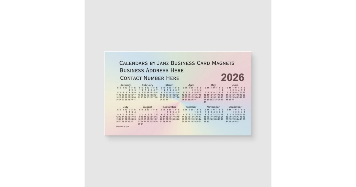 2026 Rainbow Cloud Calendar by Janz Magnet | Zazzle