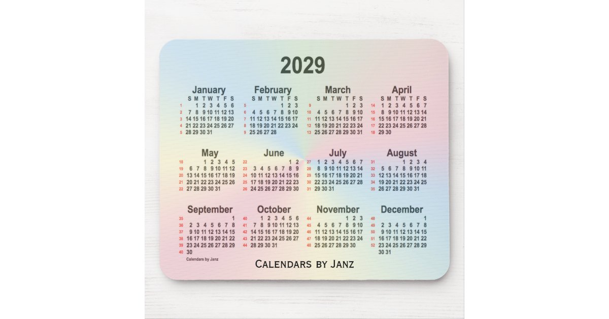 2029 Rainbow Cloud 52 Weeks Calendar by Janz Mouse Pad | Zazzle