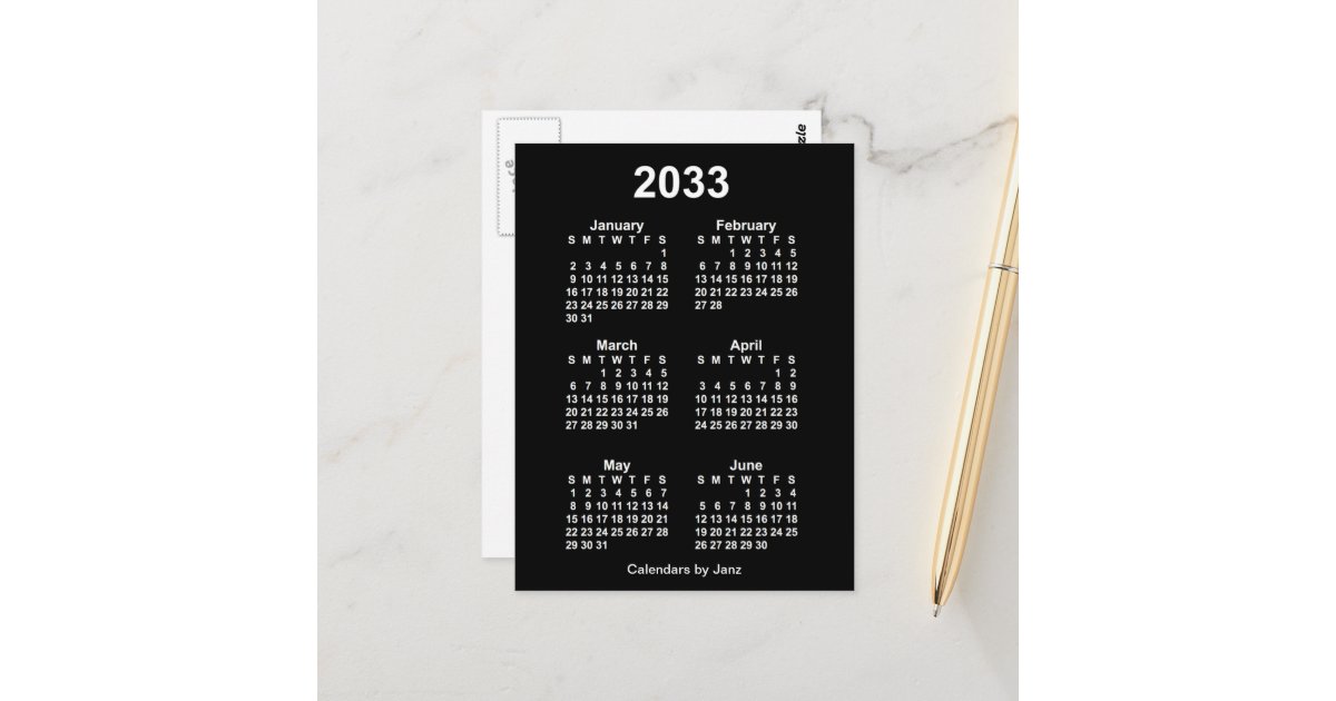 2033 Neon White 6 Month Mini Calendar by Janz Postcard | Zazzle