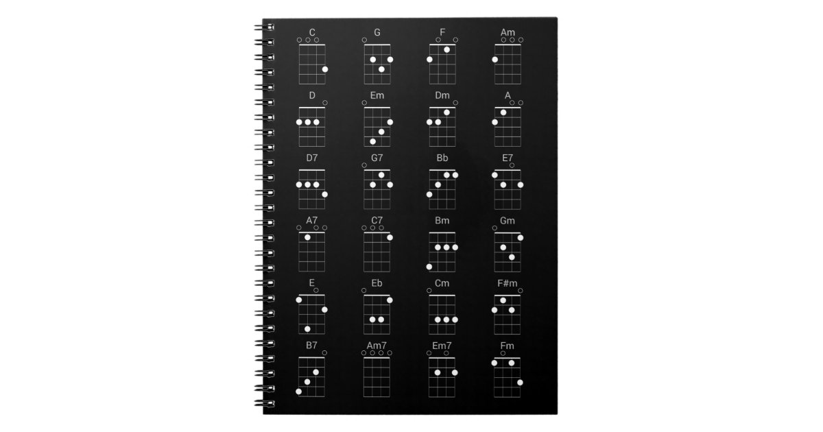24 Common Ukulele Chords Chart - Uke Cheat Sheet P Notebook | Zazzle
