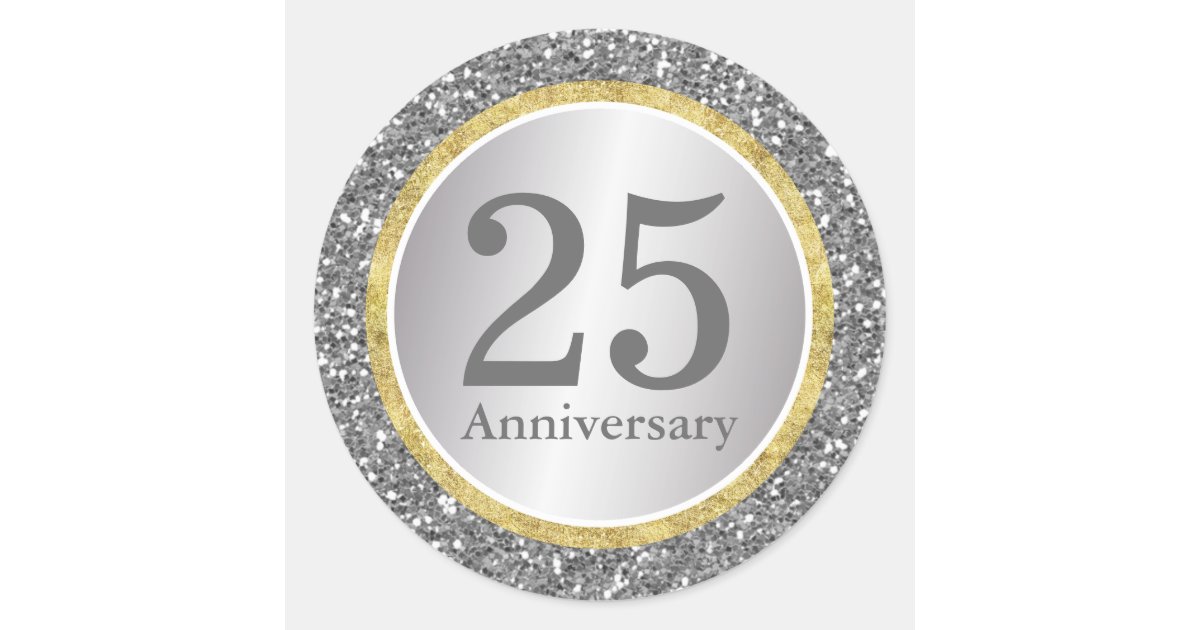 25th Wedding Anniversary Modern Silver & Gold Classic Round Sticker ...