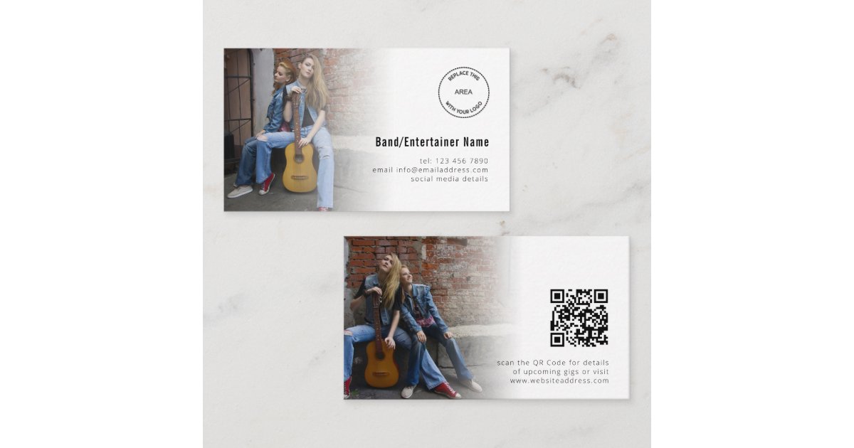 2 Photos Logo QR Code Band Entertainer Business Card | Zazzle