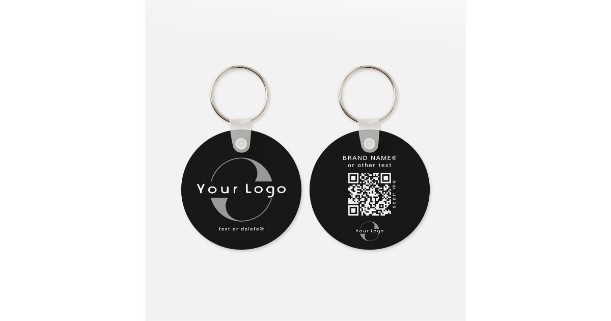 2 sided Logo & QR Code on Black Company Business K Keychain | Zazzle