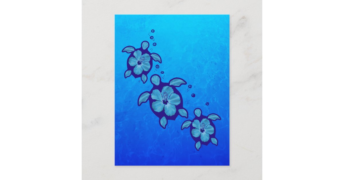 3 Blue Honu Turtles Postcard | Zazzle