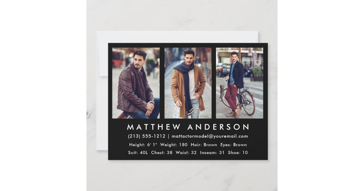 3 Photo Model Actor Comp Card Black | Zazzle