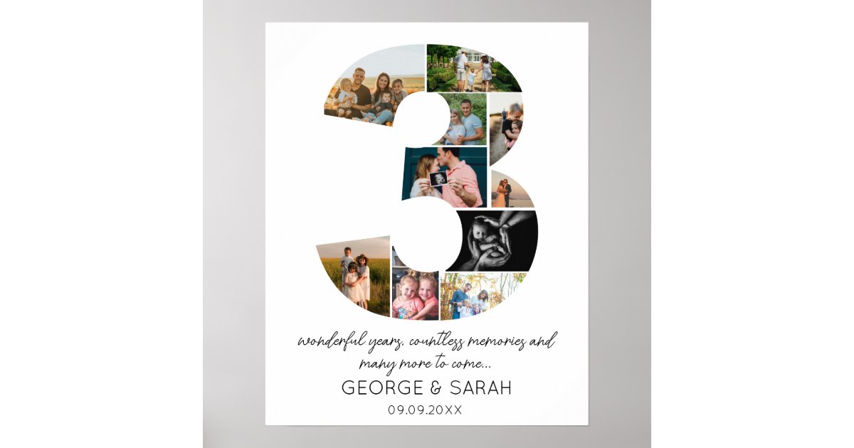 3 Years Together Photo Collage Wedding Anniversary Poster | Zazzle