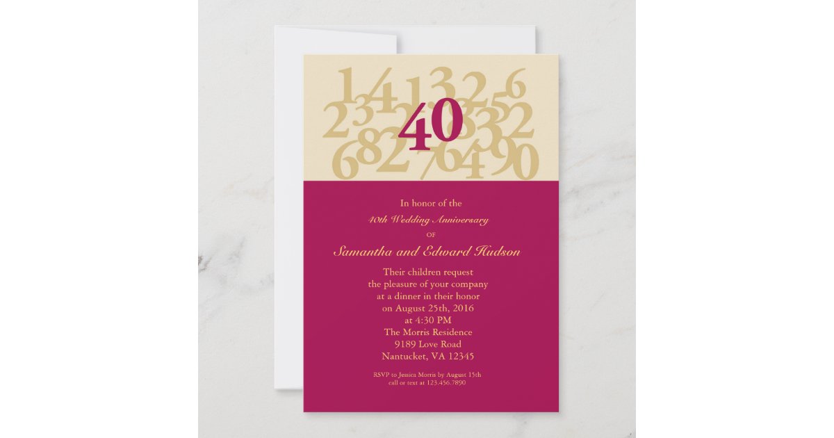 40th Ruby Wedding Anniversary Invitation | Zazzle