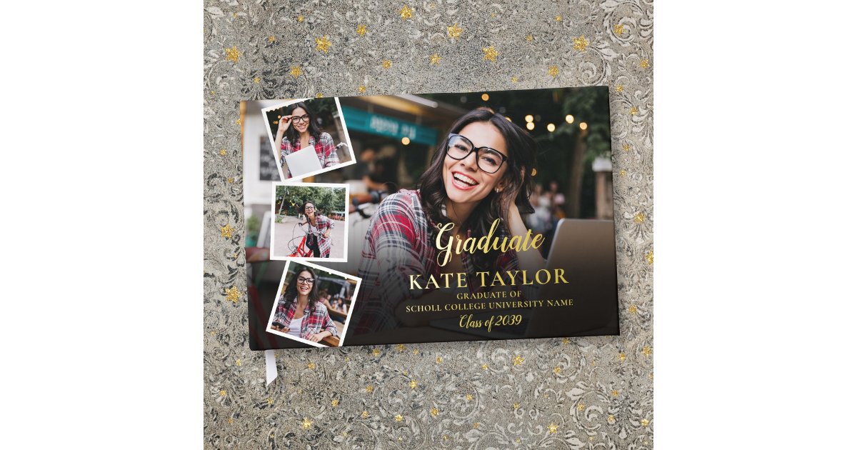 4 Photo Collage Modern Graduation Party Guest Book | Zazzle