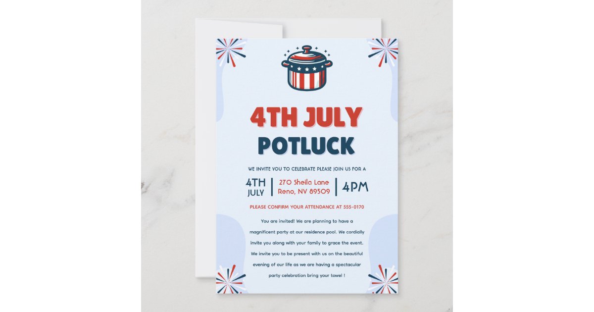 4th of July Potluck Party Invitation | Zazzle