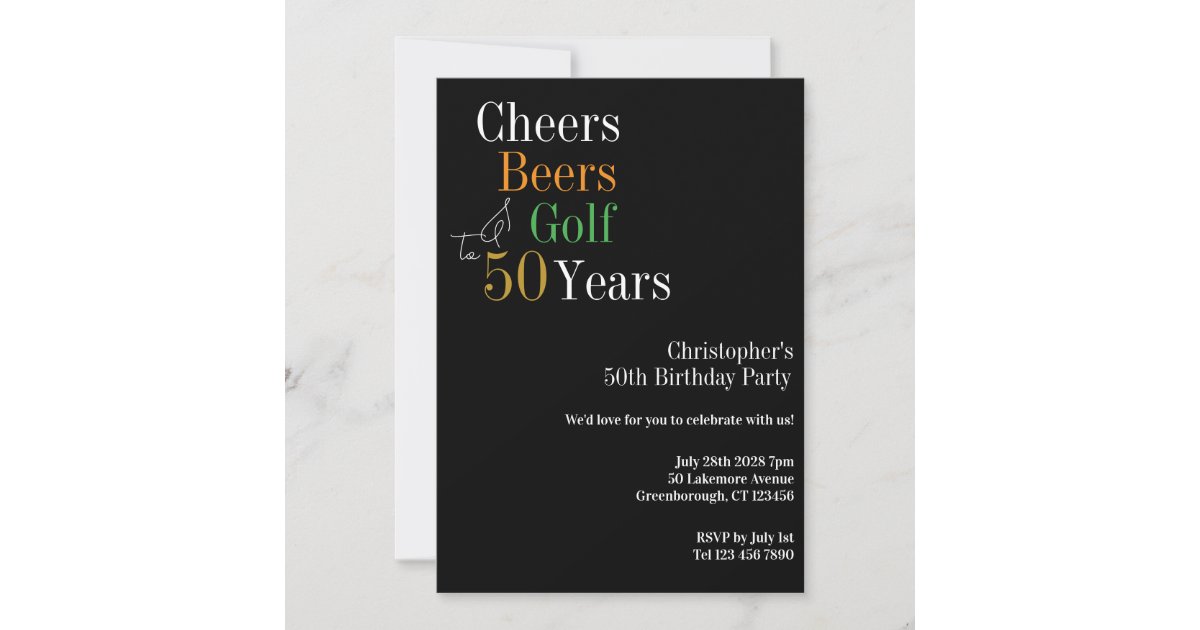 50th Birthday Golf Cheers Beers Party Invitation | Zazzle