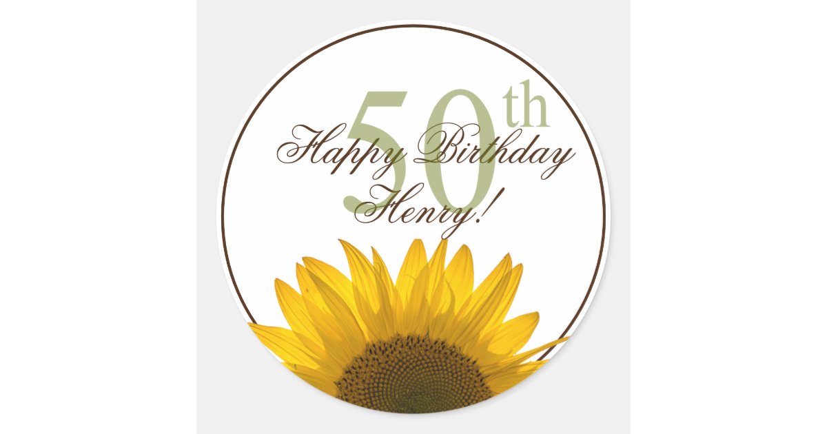 50th Sunflower Birthday Classic Round Sticker | Zazzle