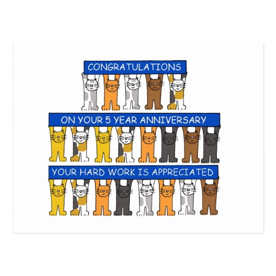 5 Year Work Anniversary Congratulations, Cats. Postcard | Zazzle.ca