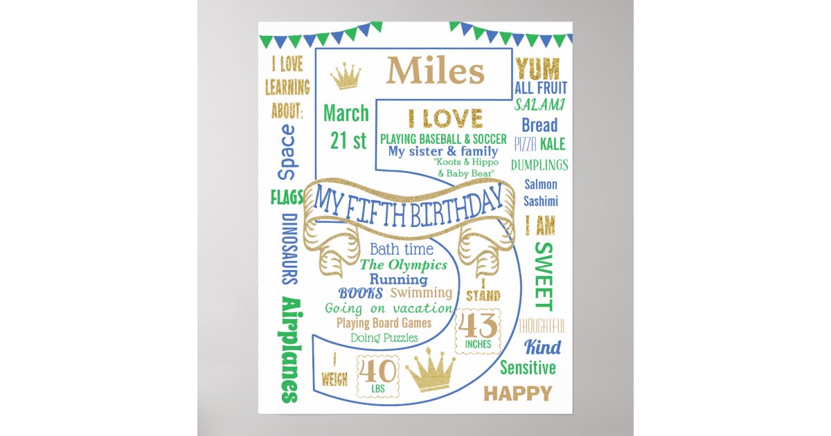 5th birthday sign poster banner milestone board | Zazzle