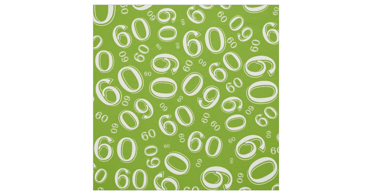 60th Green/White Random Number Pattern 60 Fabric | Zazzle