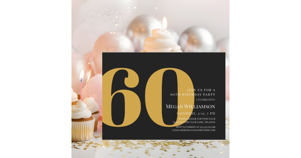 60th Modern Gold and Black Script Birthday Invitation | Zazzle