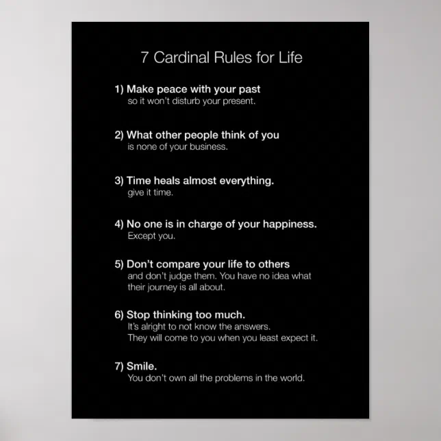 7 Cardinal Rules for Life Poster | Zazzle