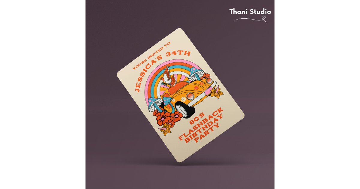 80s Flashback Vintage Retro Birthday Party Beige Invitation | Zazzle