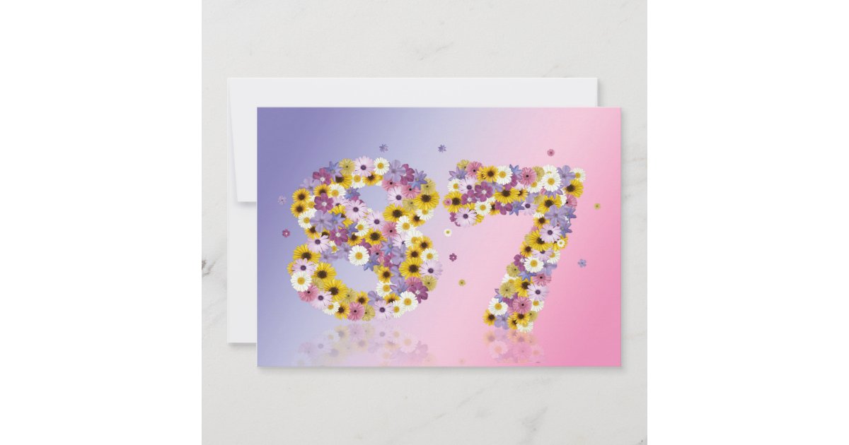87th Birthday party, with flowered letters Invitation | Zazzle