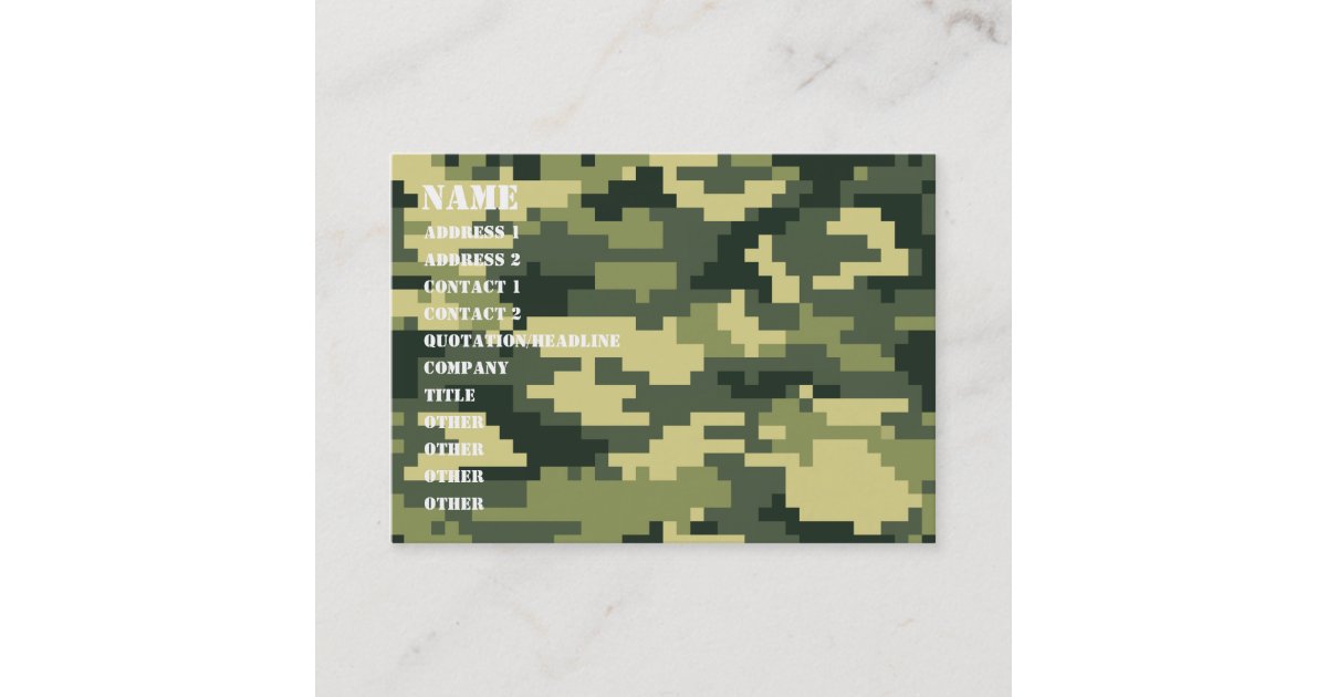 8 Bit Pixel Digital Woodland Camouflage / Camo Business Card | Zazzle