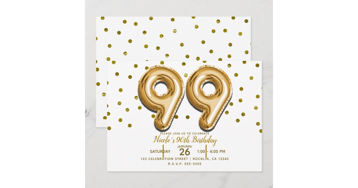 99 Gold Balloons & Confetti 99th Birthday Party Invitation | Zazzle