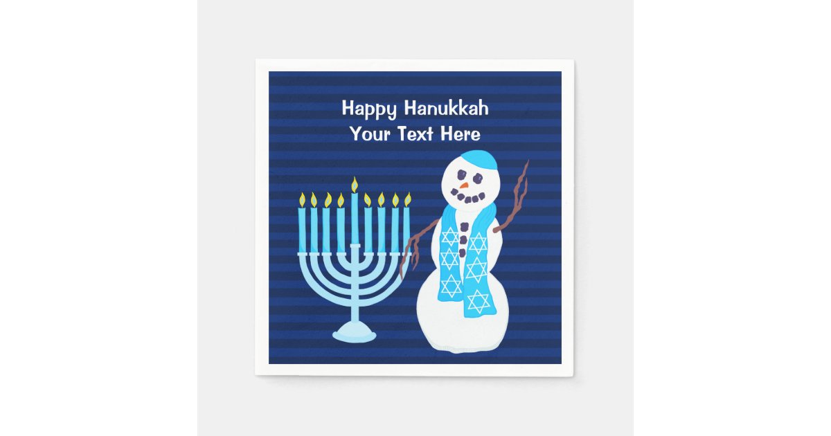 A Hanukkah Jewish Snowman Blue Menorah Party Decor Napkin | Zazzle