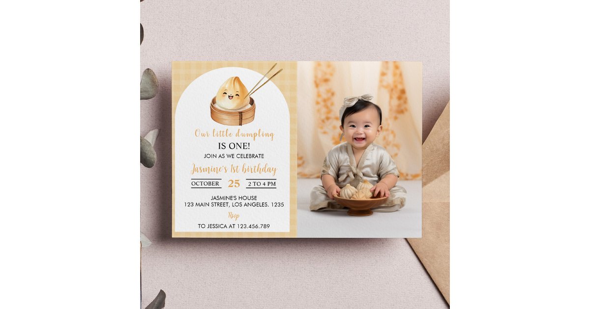 A Little Dumpling First Birthday Photo Invitation | Zazzle