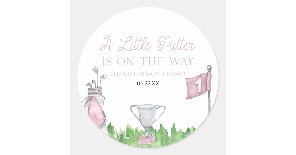 A Little Putter Pink Golf Baby Shower Classic Round Sticker | Zazzle