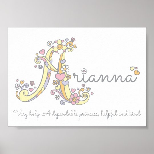 A monogram art Arianna girls name meaning poster | Zazzle.ca